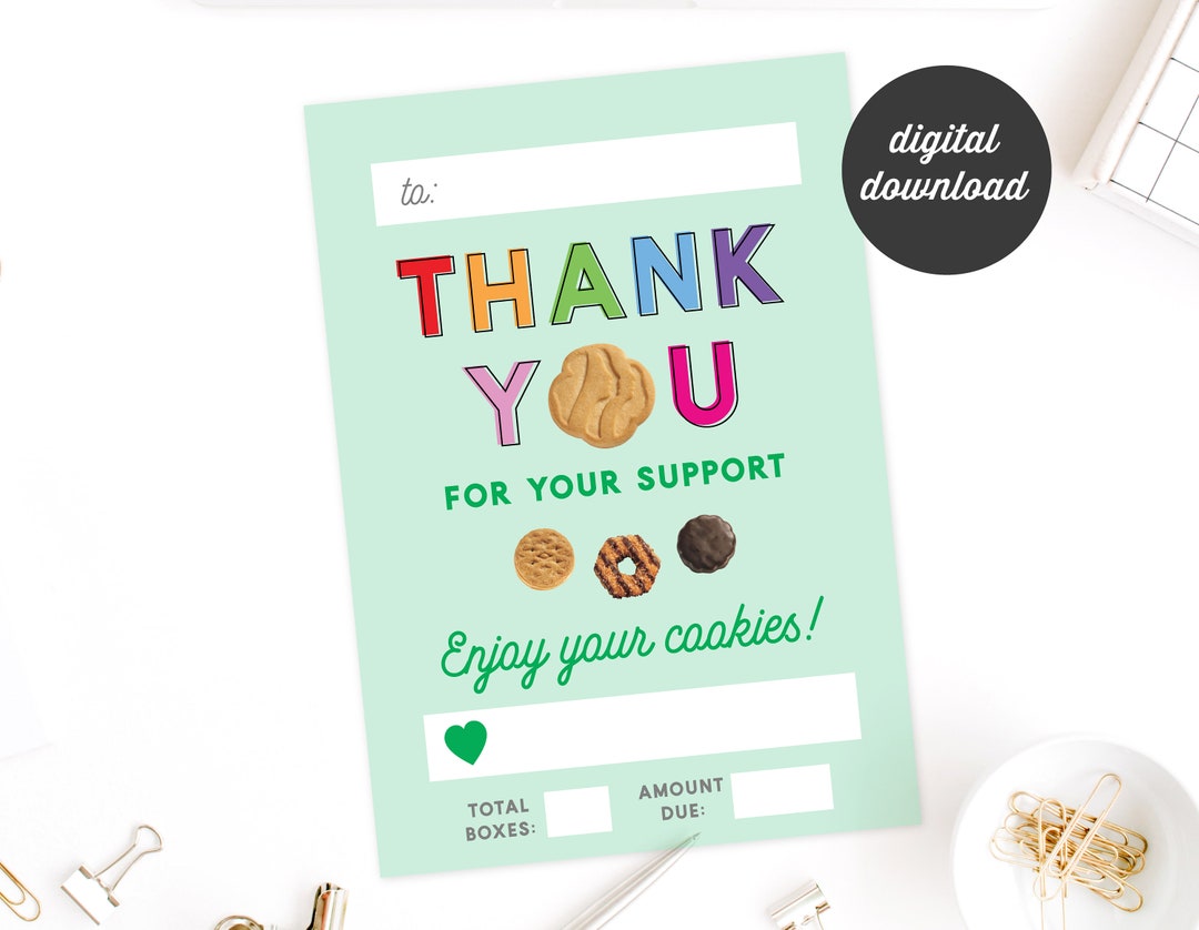 Girl Scout Cookie Thank You Tags Delivery Note Enclosure Daisy Brownie ...