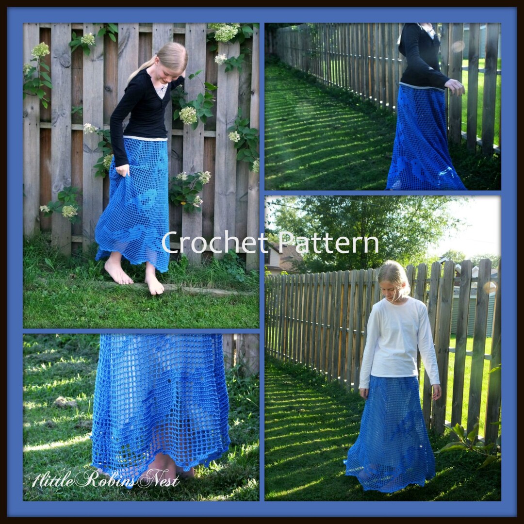 CROCHET PATTERN: Bluebirds; Filet Crochet Maxi Skirt Pattern. Crochet ...