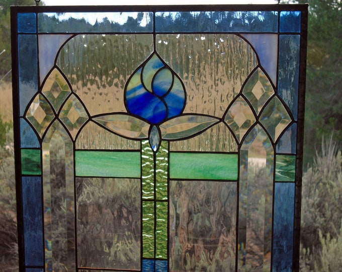 Mission Craftsman Style Stained Glass Panel Window Large Clear Textured ...