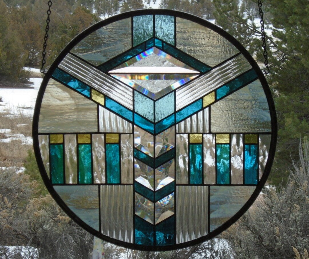 Stained Glass Window Panel PERFECT PRAIRIE 2, FLW Style Stained Glass ...