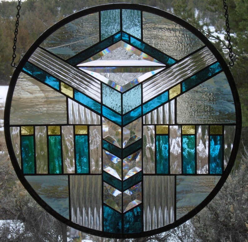 Stained Glass Window Panel PERFECT PRAIRIE 2 FLW Style - Etsy