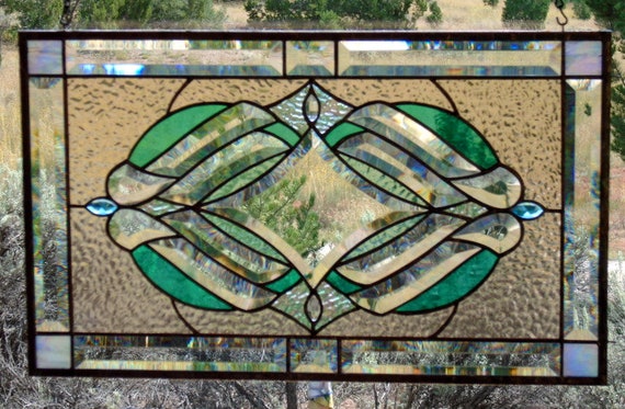 Stained Glass Window Panel peach TO Turquoise Star - Etsy