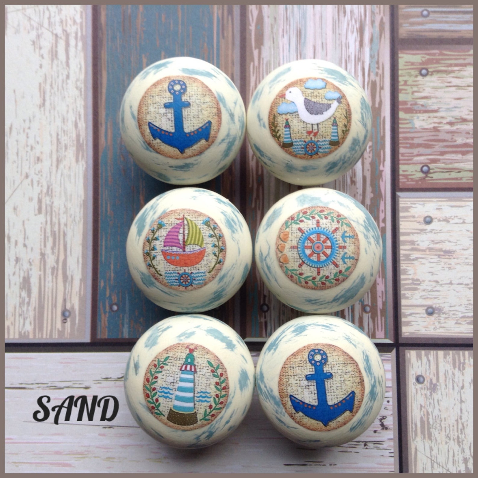 Seaside Handles | Set of 6 Drawer Handles | Decoupaged Beach Handles ...
