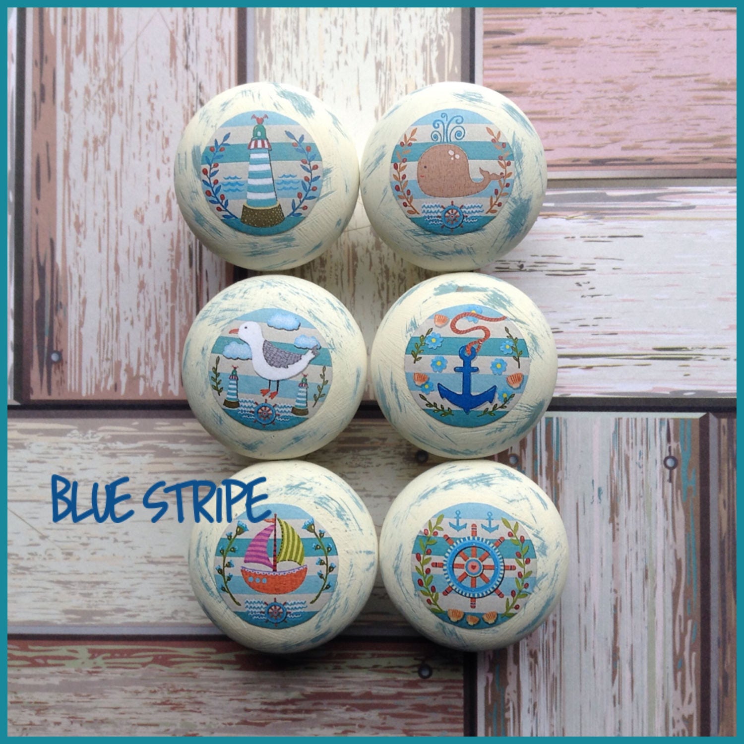 Seaside Handles | Set of 6 Drawer Handles | Decoupaged Beach Handles ...