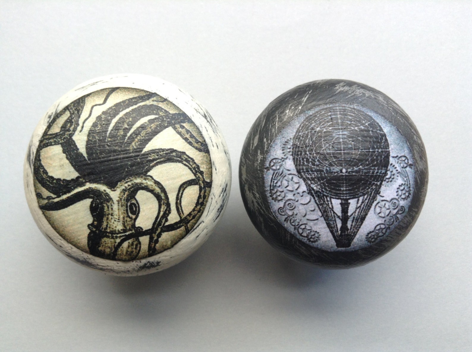 Steampunk handles decoupaged drawer knobs cream or black | Etsy
