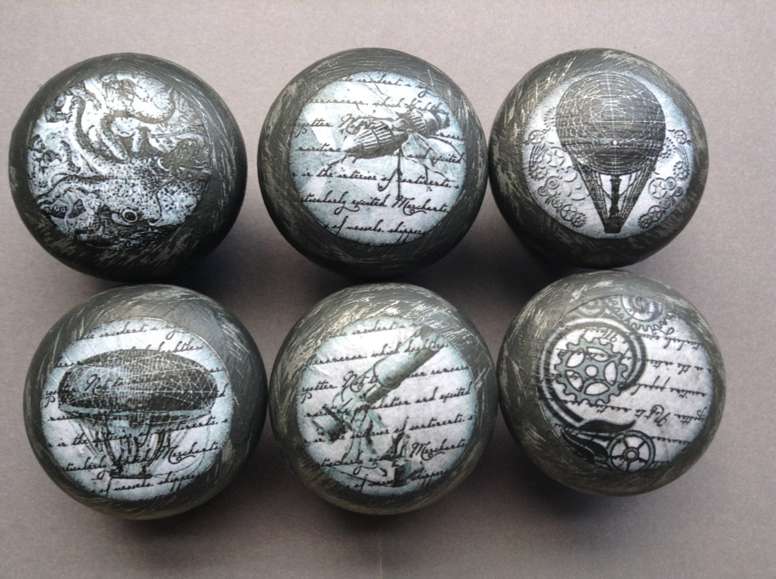 Steampunk handles decoupaged drawer knobs cream or black | Etsy