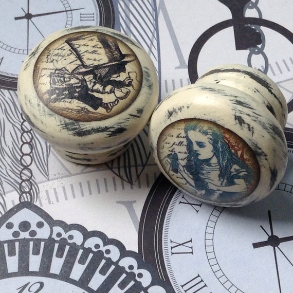 Alice in Wonderland Handles Decoupaged Drawer Handles | Etsy UK