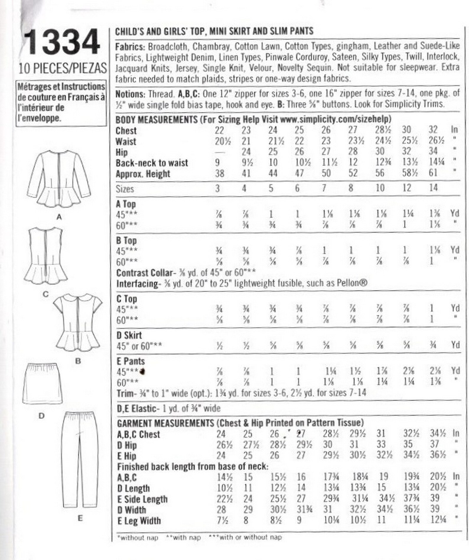 Mini Skirt, Top, Slim Pants Sewing Pattern Sizes 7 8 10 12 14 Simplicity 1334 FF - Etsy