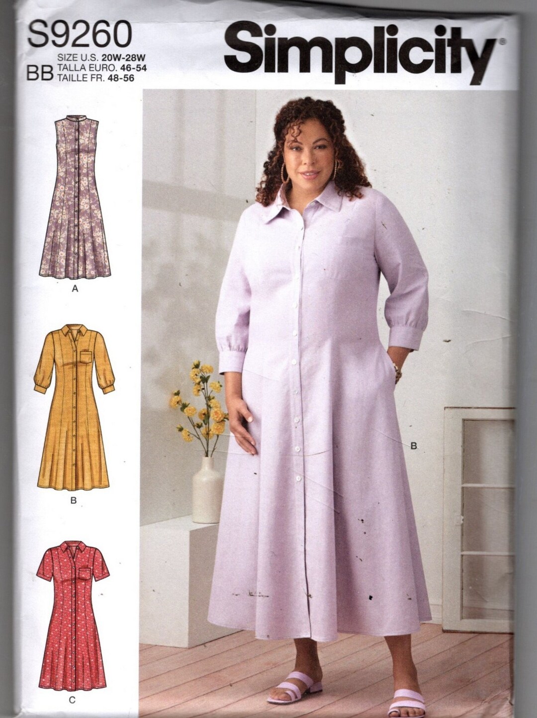 Front Button Dress Sewing Pattern Simplicity 9260 Plus Size - Etsy