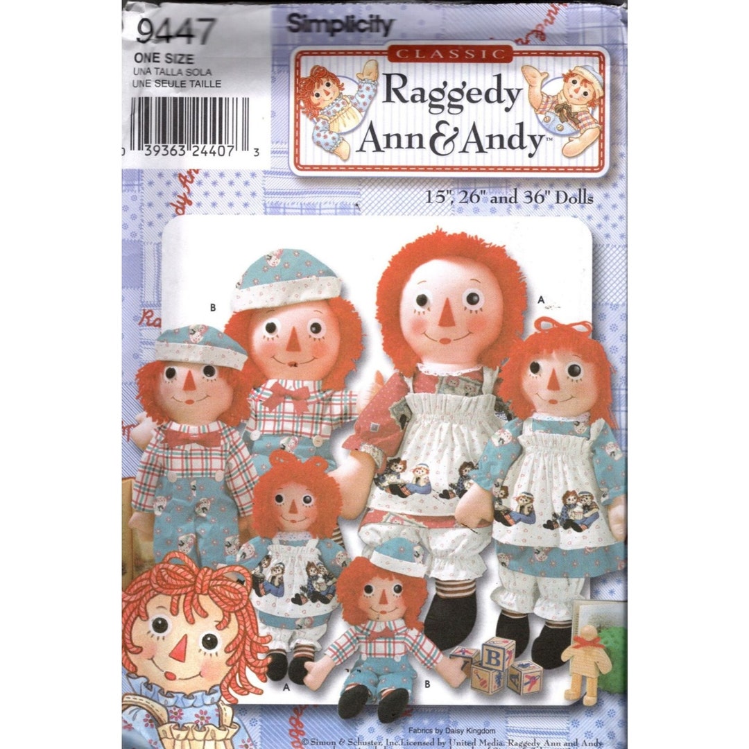 15 26 and 36 Raggedy Ann and Andy Doll and Cloths Sewing Pattern ...