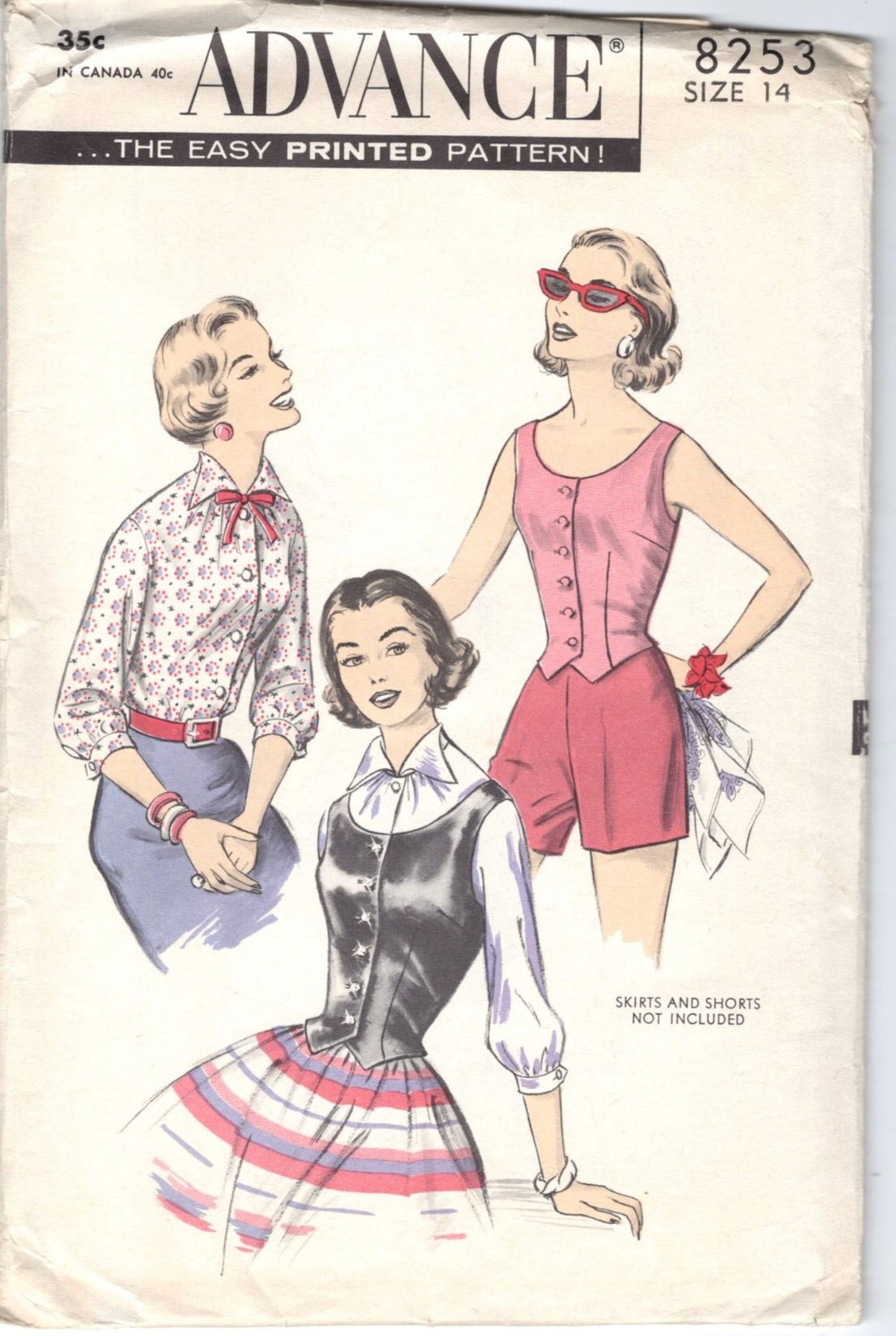 Blouse and Weskit Sewing Pattern - Size 14 Bust 34 - Advance 8253 ...