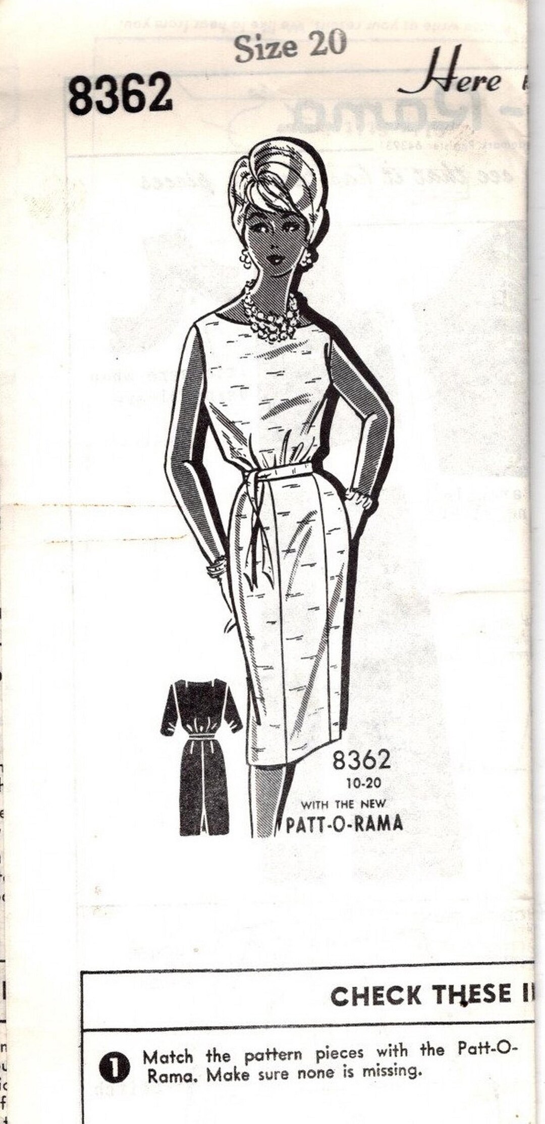 One Piece Dress With Bateau Neck Sewing Pattern Mail Order Patt O Rama ...