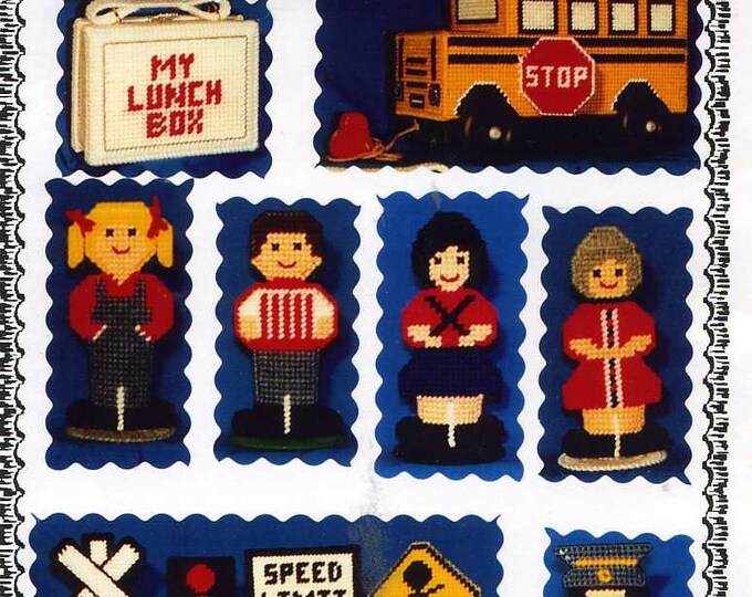 School Bus Plastic Canvas Pattern, Includes Children, Lunch Box, Signs ...