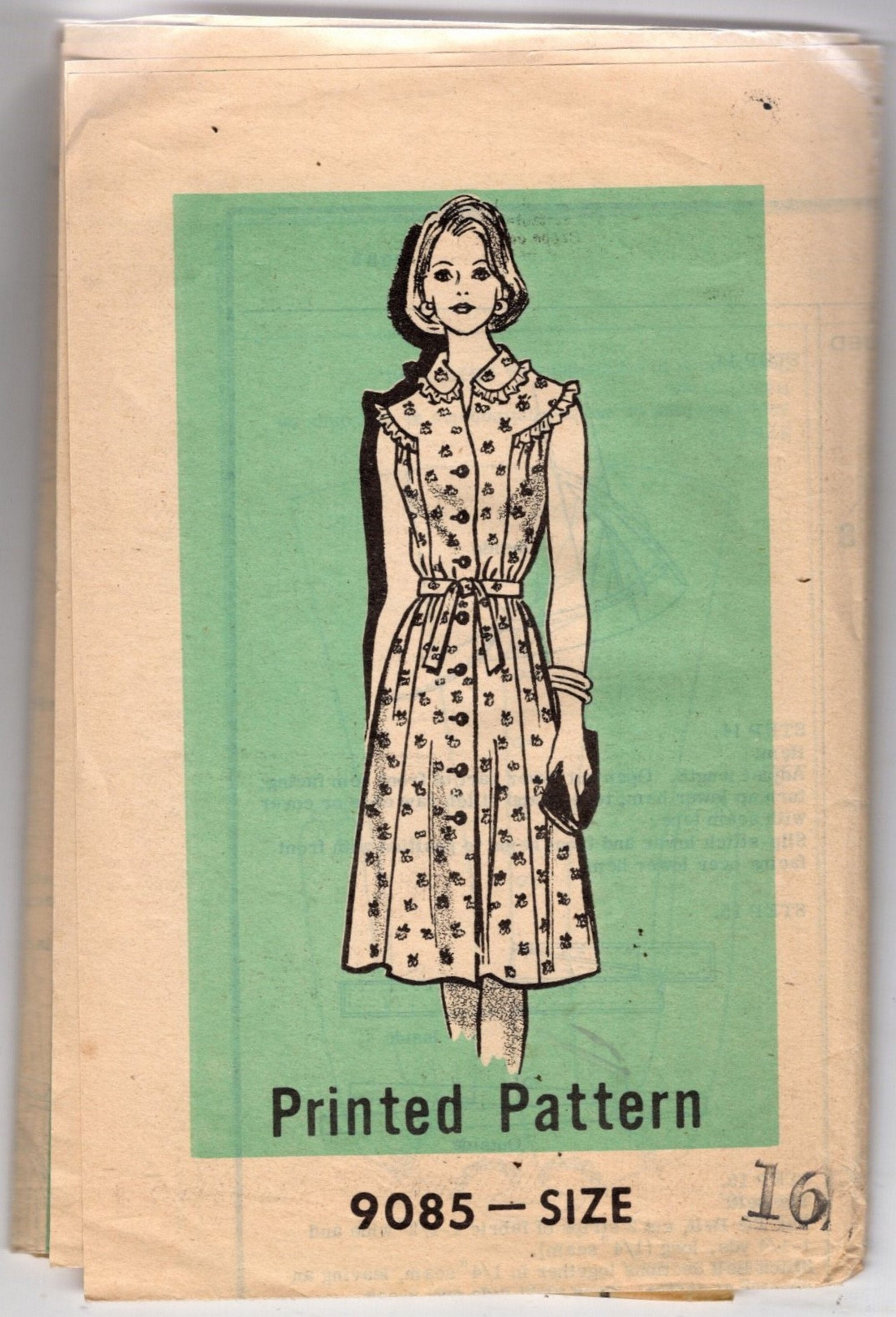Vintage One Piece Front Button Dress Sewing Pattern Mail Order 9085 ...