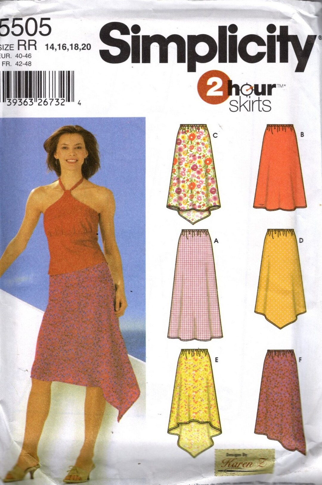 Misses Pull on Skirt With Various Hem Lines Sewing Pattern Size 14 16 ...