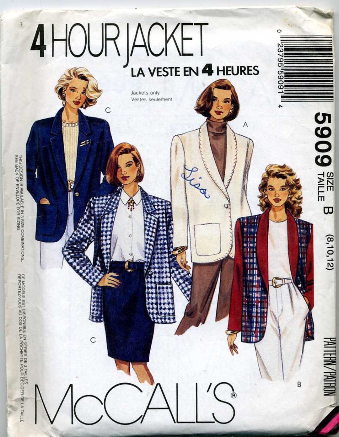 Lined or Unlined Jacket Sewing Pattern Size 8 10 12 Bust 31 1/2, 32 1/2 ...