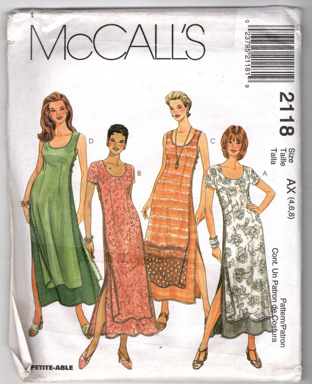 Side Slit Dress Sewing Pattern Mccalls 2118 Misses Size 4 6 8 Uncut - Etsy