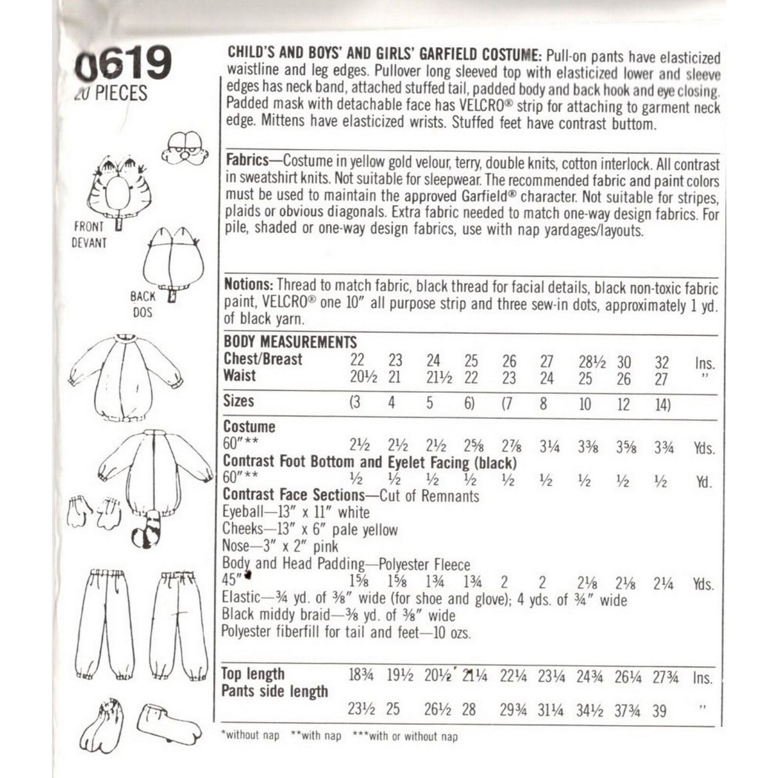 Toddler Childs Garfield Costume Sewing Pattern Simplicity 0619 Size 3 4 ...