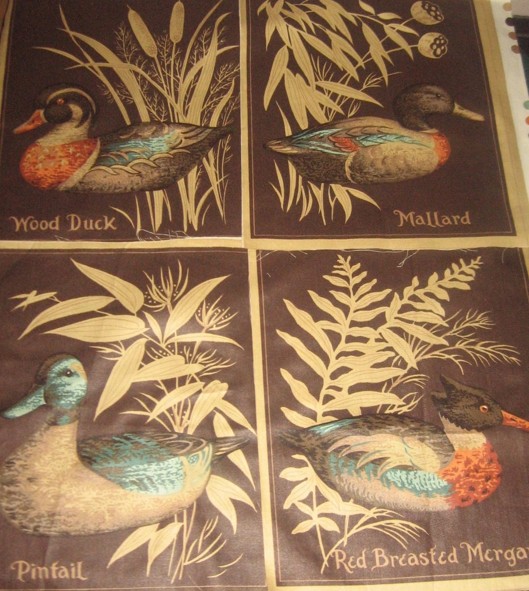 4 Vintage Cyrus Clark Duck Decoys Fabric Squares Pillow Panels Pre-cut ...