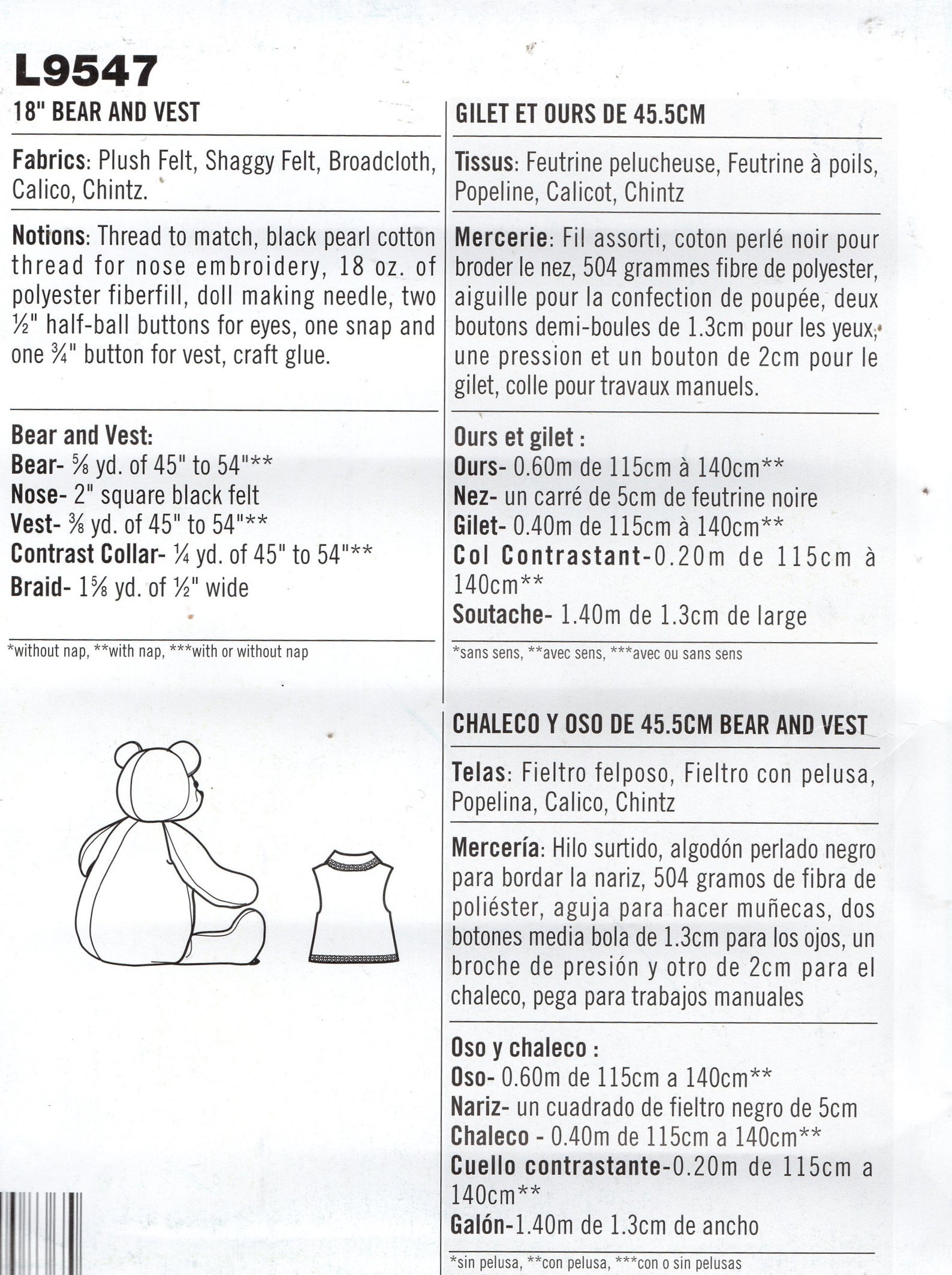 18 Memory Teddy Bear With Vest Sewing Pattern Mccalls It's Sew Simple ...