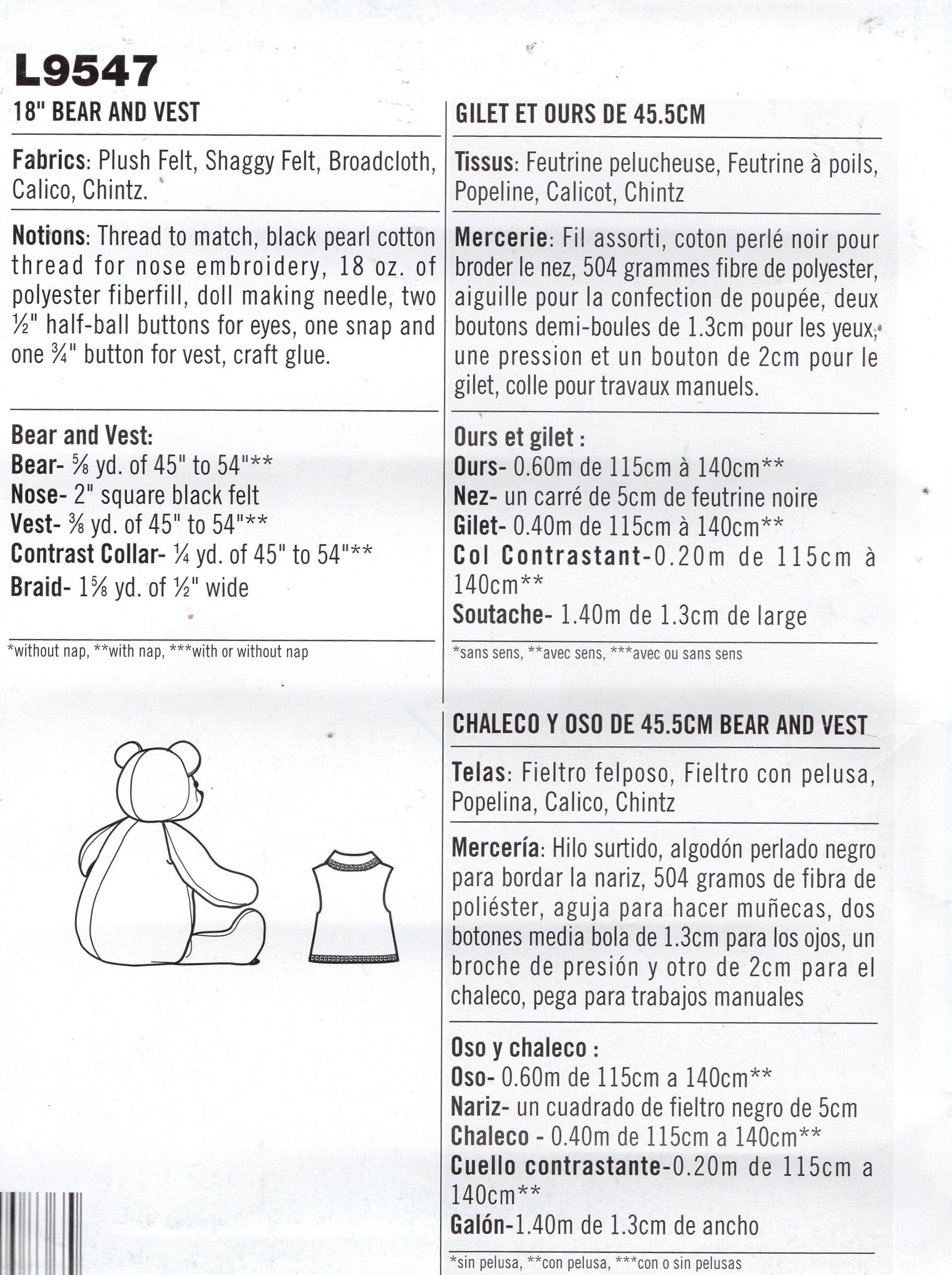 18 Memory Teddy Bear With Vest Sewing Pattern Mccalls It's Sew Simple ...