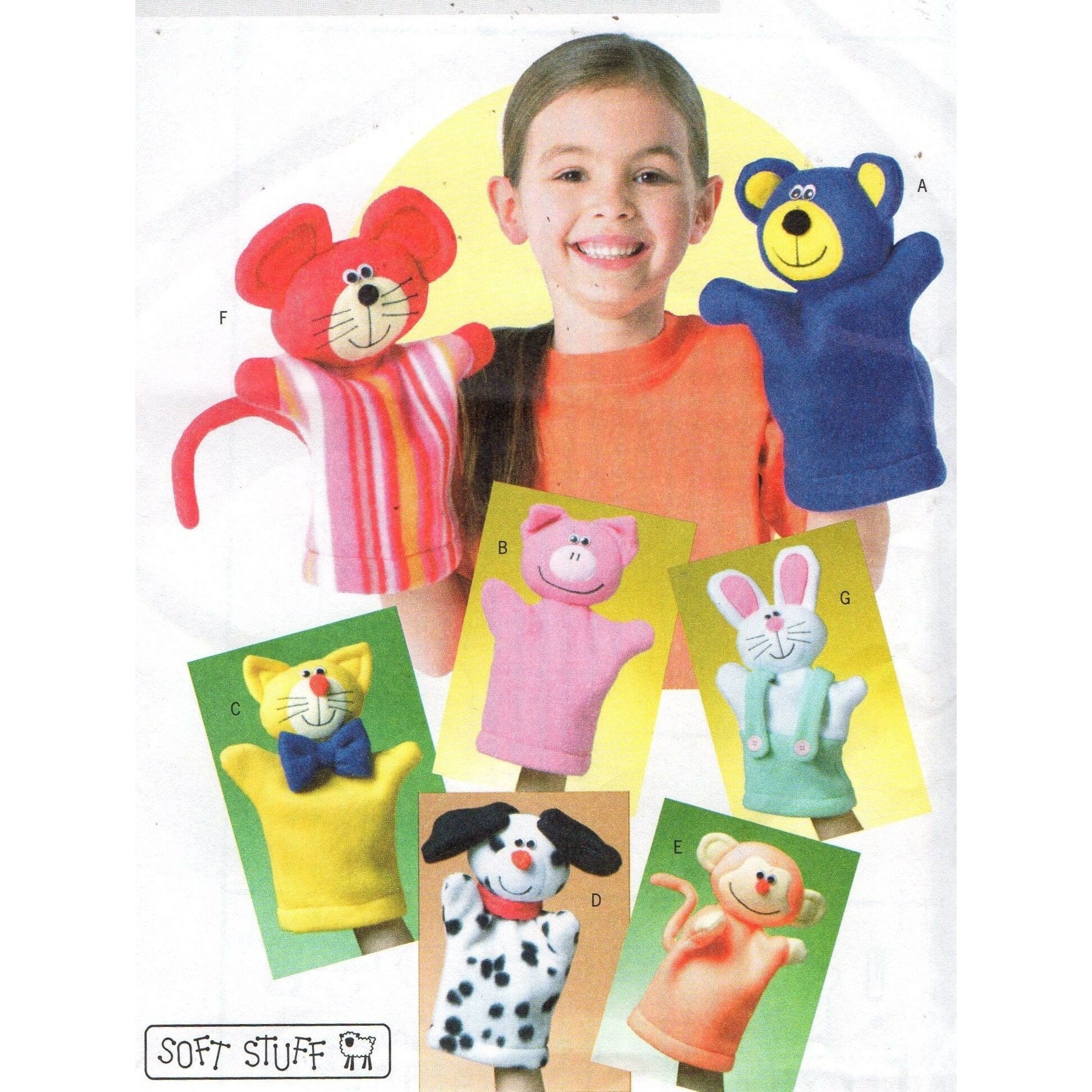 Hand Puppets Sewing Pattern,bear, Pig, Cat, Dog, Monkey, Mouse, Bunny ...