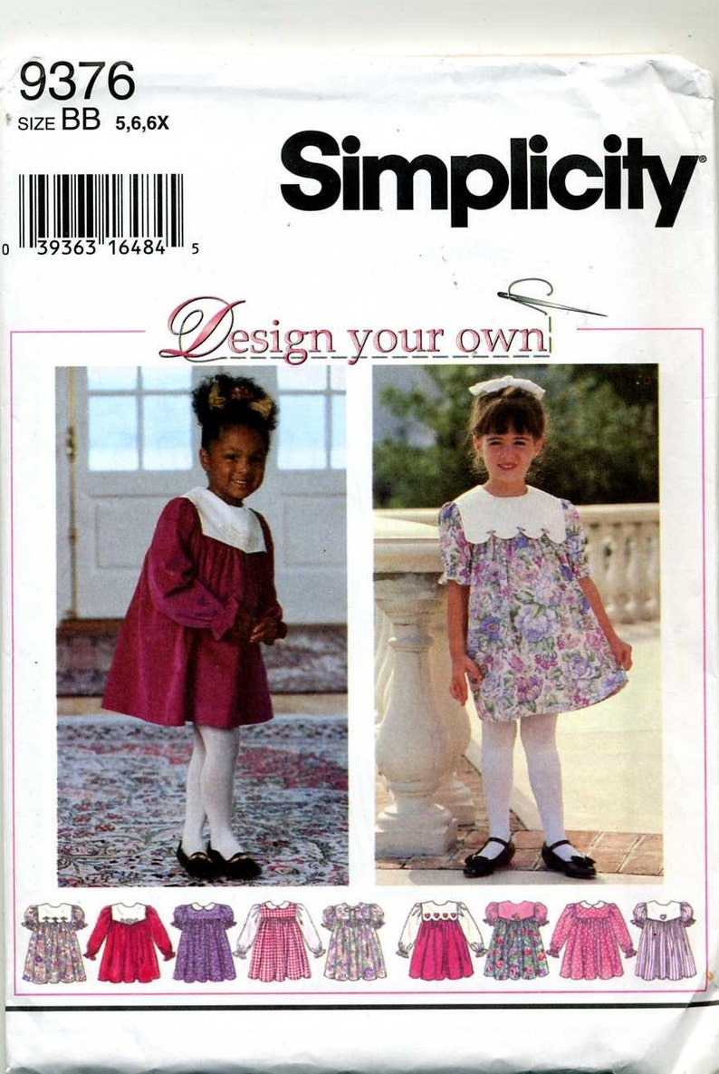 Design Your Own Childs Dress Sewing Pattern Simplicity 9376 Size 5 6 6X ...