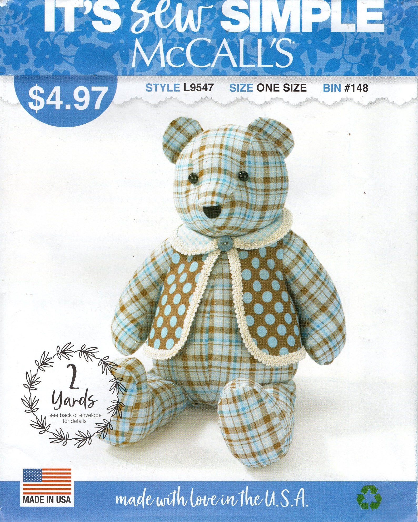 18 Memory Teddy Bear With Vest Sewing Pattern Mccalls It's Sew Simple ...