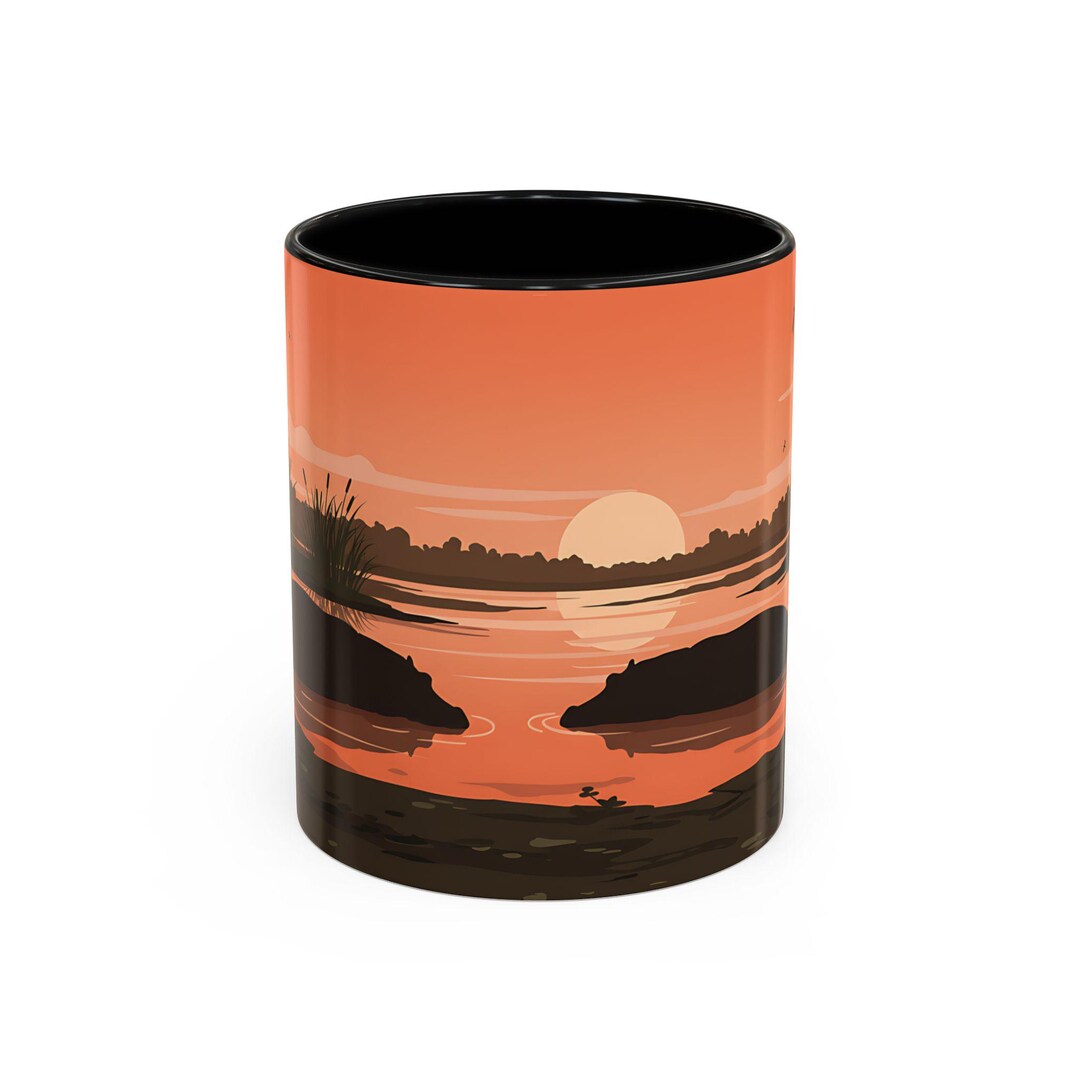 Hippo Sunset Mug – Minimalist Hippo Coffee Lover Gift – 11oz / 15oz ...