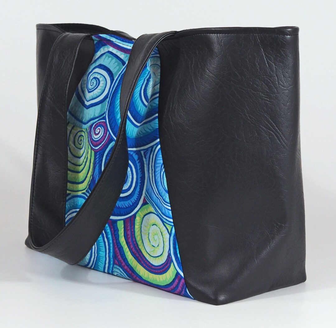 SALE Retro Spiral Fabric Bag / Faux Leather Tote Bag / Over the ...