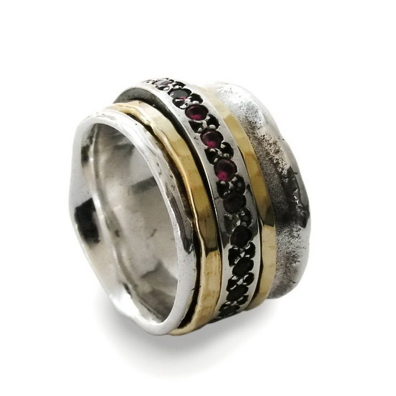 Rustic Spinner Ring With Gold and Ruby - Etsy