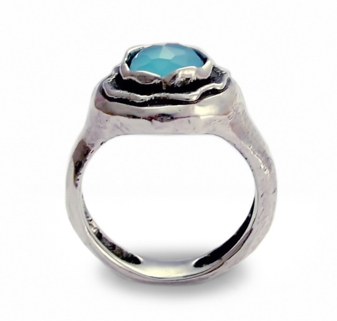 Blue Ocean Quartz Ring, Sterling Silver Ring, Large Ring, Blue Stone ...