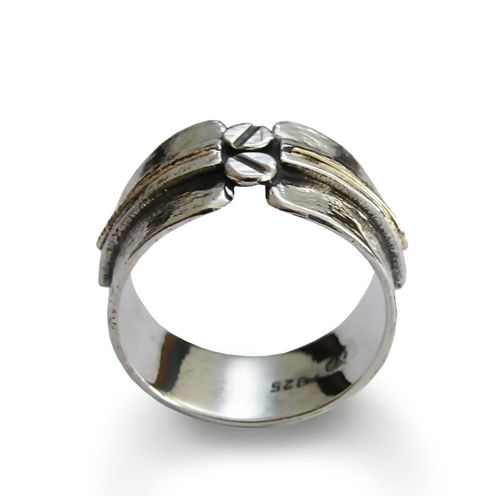 Wide Silver and Gold Rivet Ring - Etsy