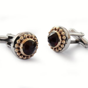 Silver and Gold Cuff Links With Garnet - Etsy