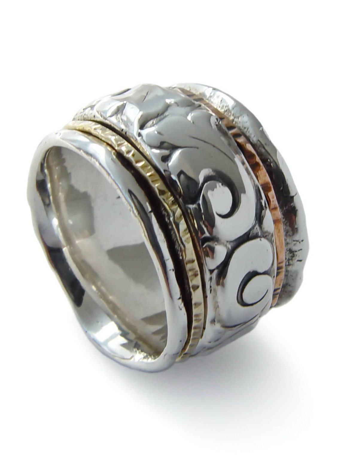 Rustic Silver Spinner Band Mixed Metals Band Meditation - Etsy