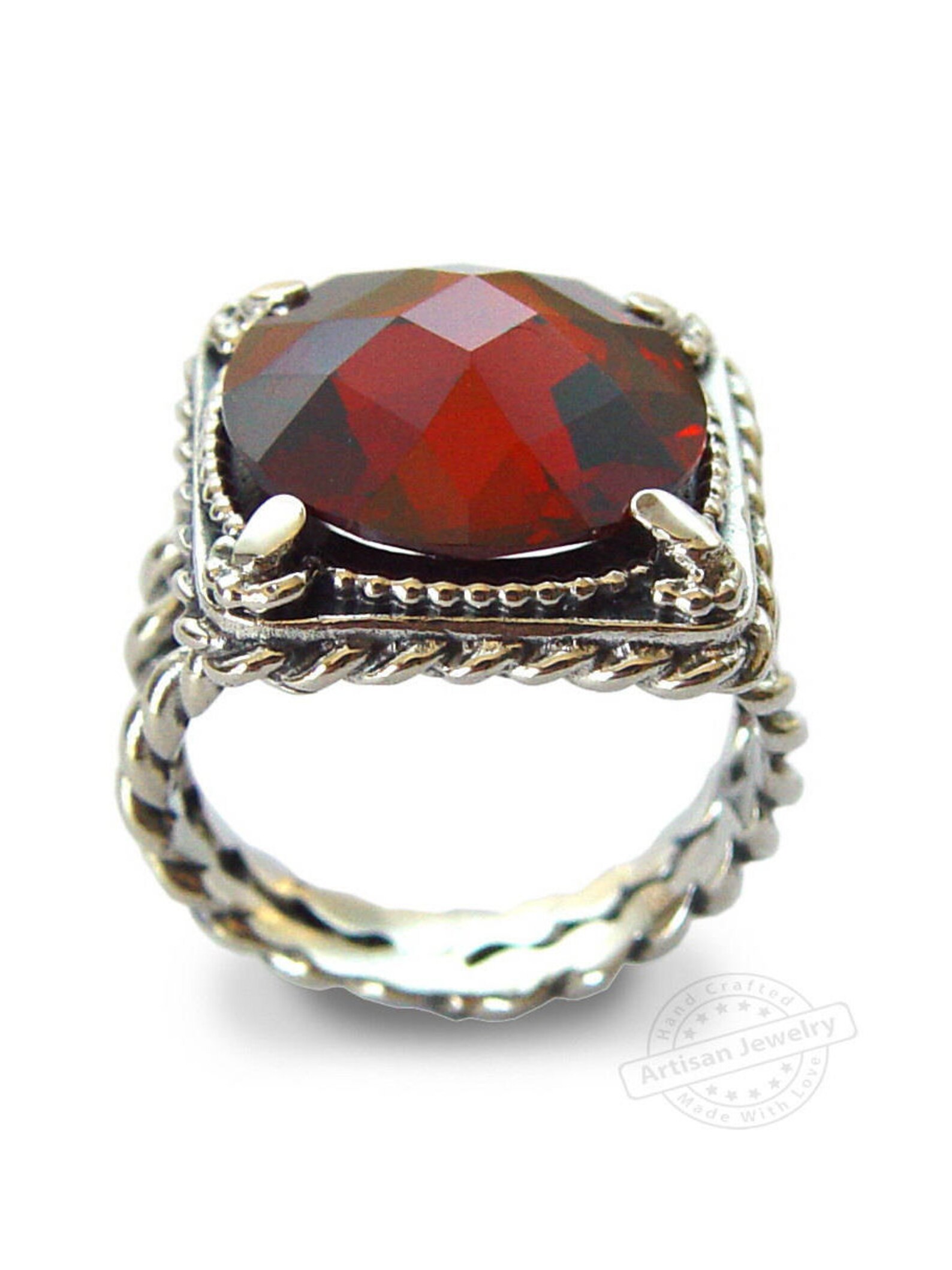 Red Clear Gemstone Ring Cubic Zircon Ring Sterling Silver - Etsy