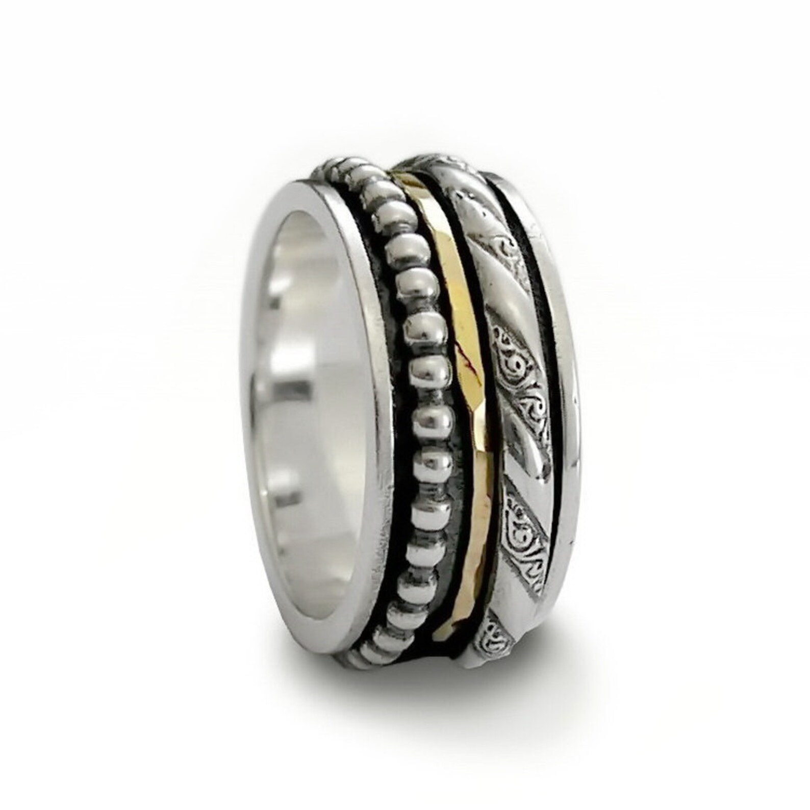 Two Tone Spinner Ring With Mixed Textures - Etsy