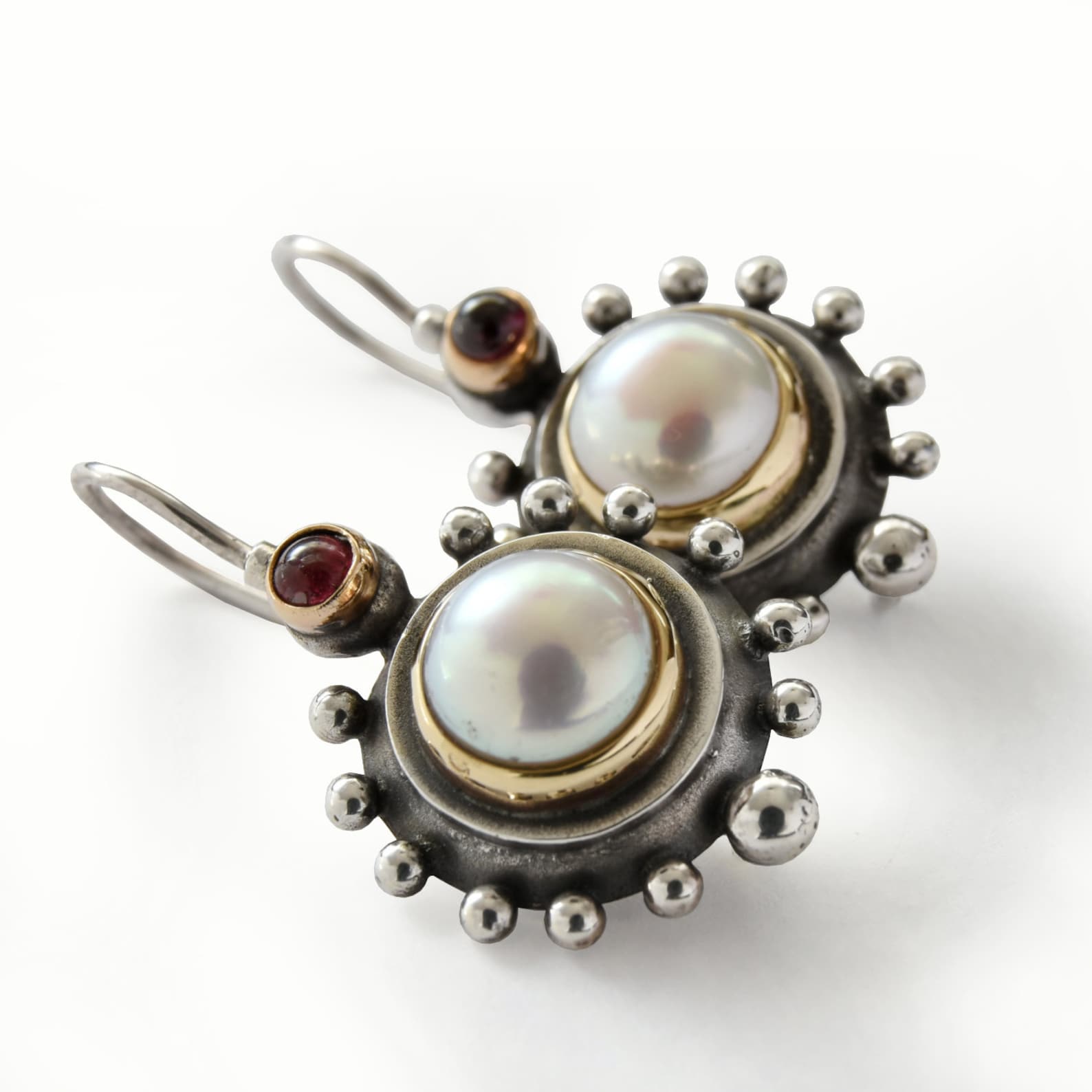 Silver and Gold Pearl Earrings With Garnet - Etsy