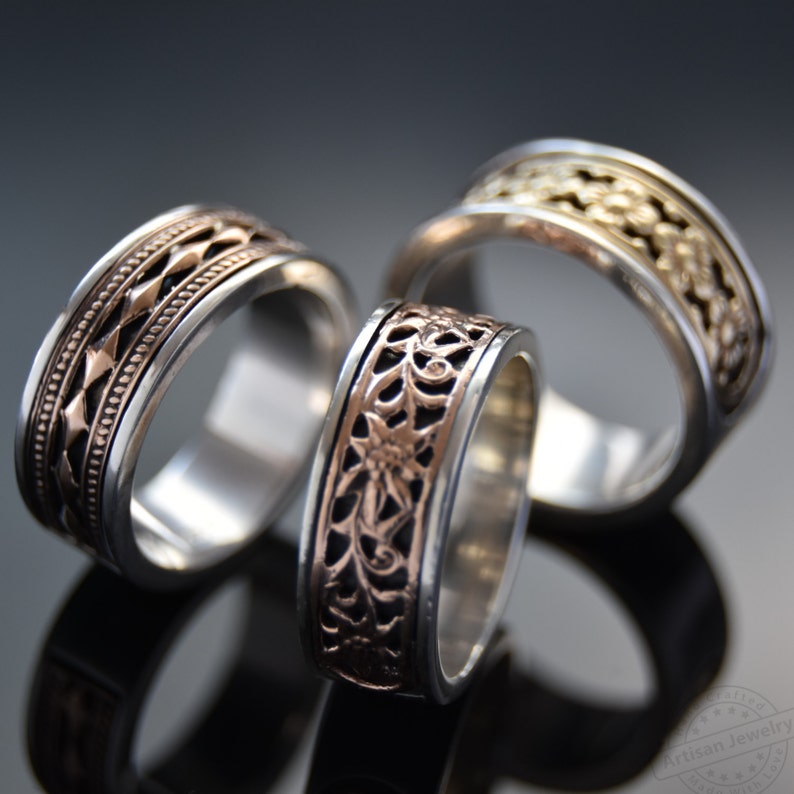Ethnic Gold and Silver Wedding Band - Etsy