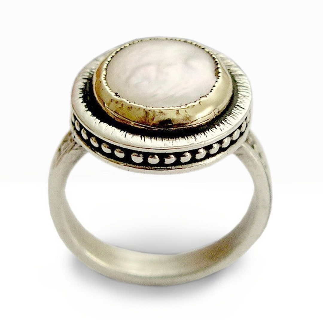 Chunky Silver and Gold Ring With Pearl - Etsy