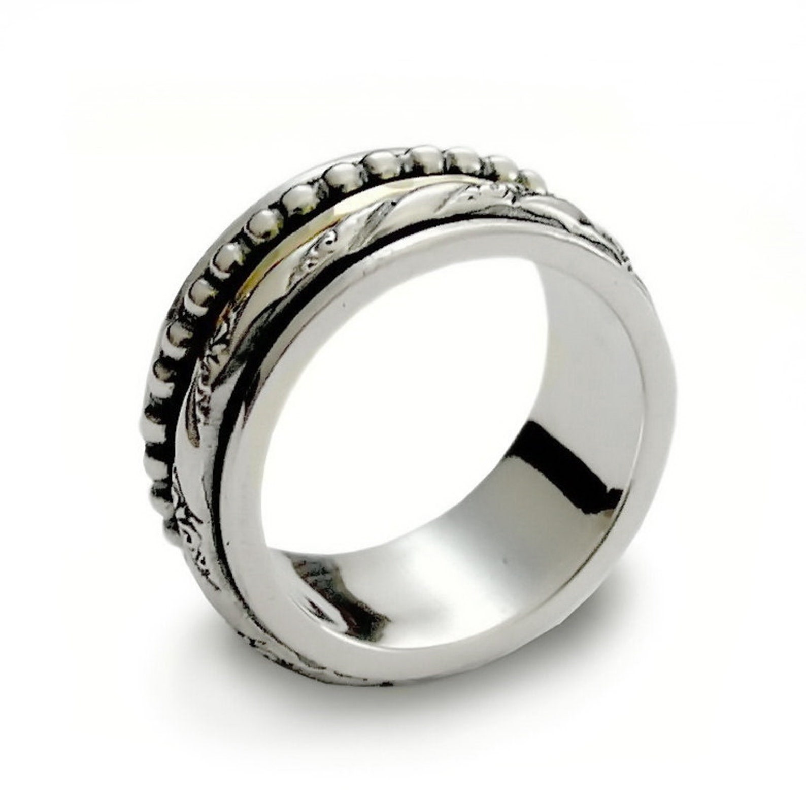 Two Tone Spinner Ring With Mixed Textures - Etsy