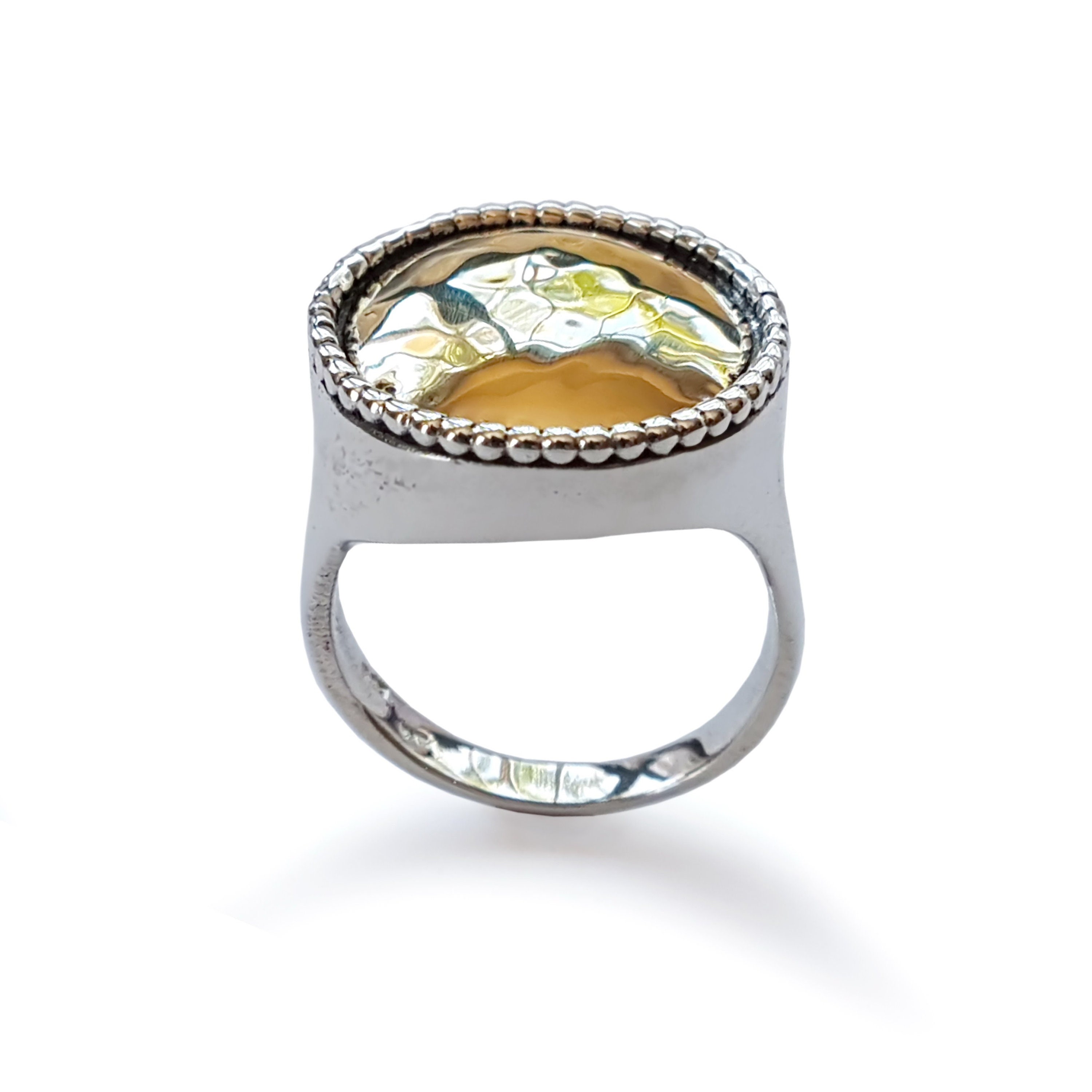 Gold Silver large ring two tone dotted ring everyday ring | Etsy