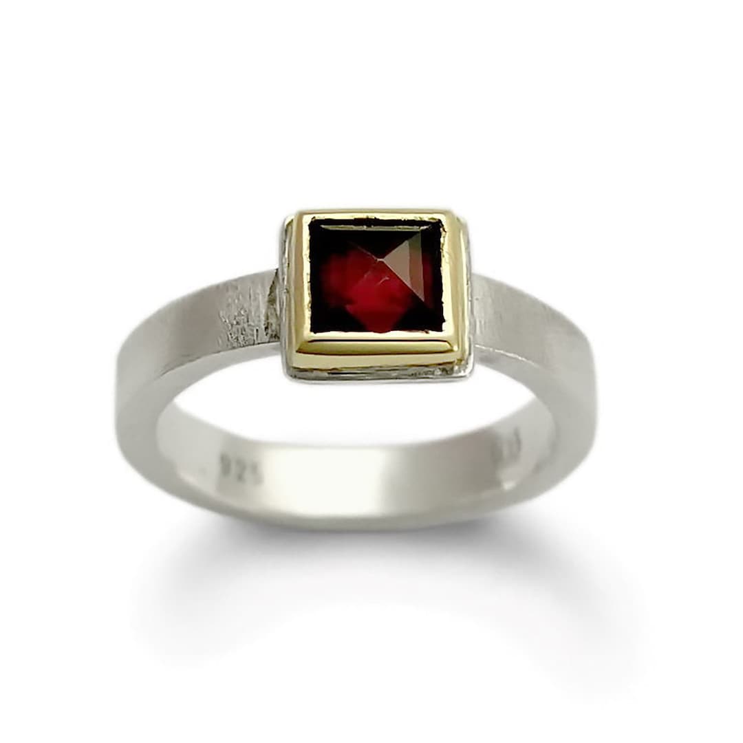 Square Garnet Ring - Etsy
