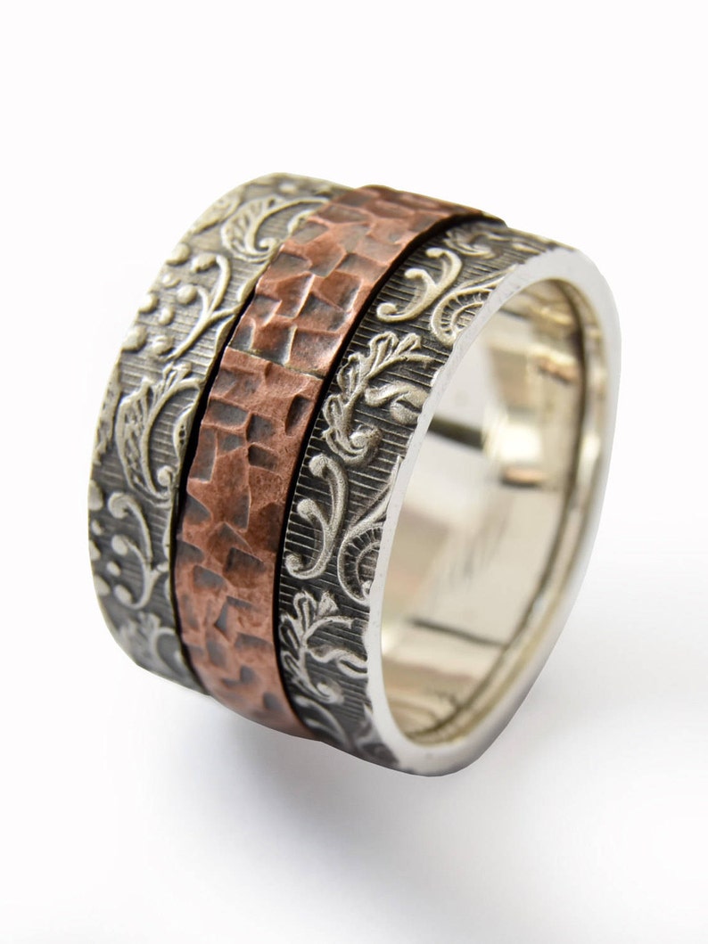 Wide Rustic band with Copper spinner | Etsy