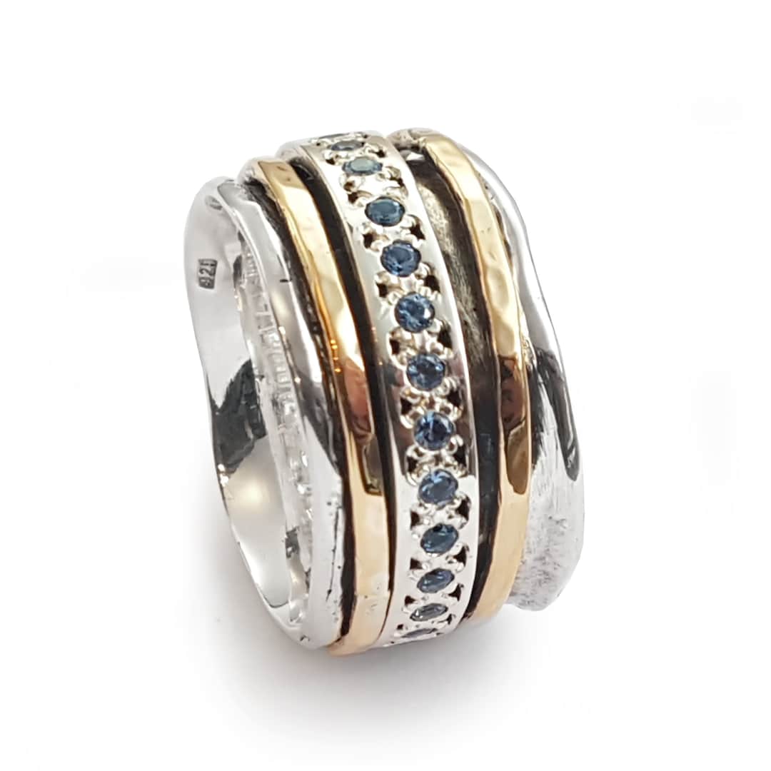 Two Tone Spinner Ring With Topaz - Etsy