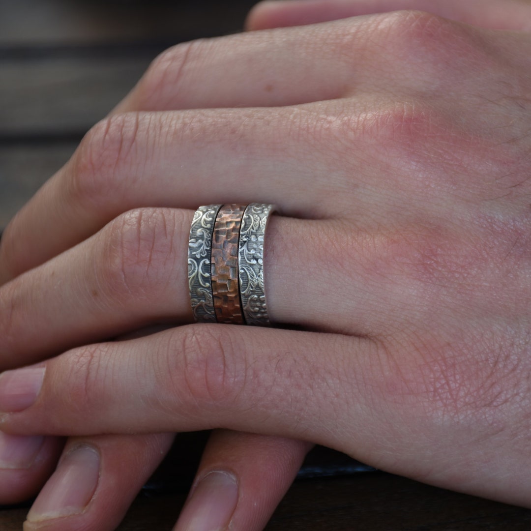 Wide Rustic Band With Copper Spinner - Etsy