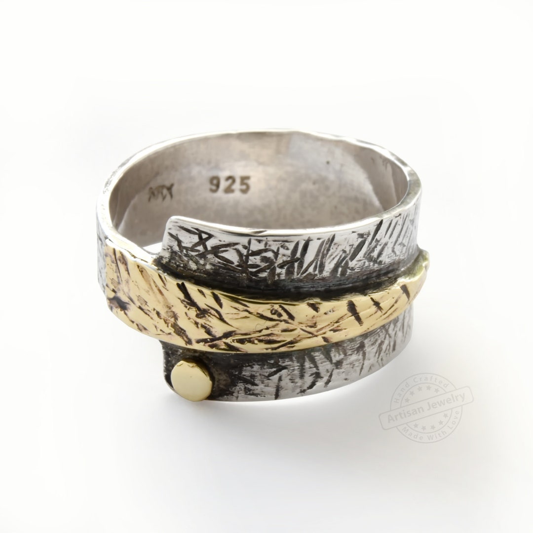Rustic Mixed Metal Rivet Ring - Etsy
