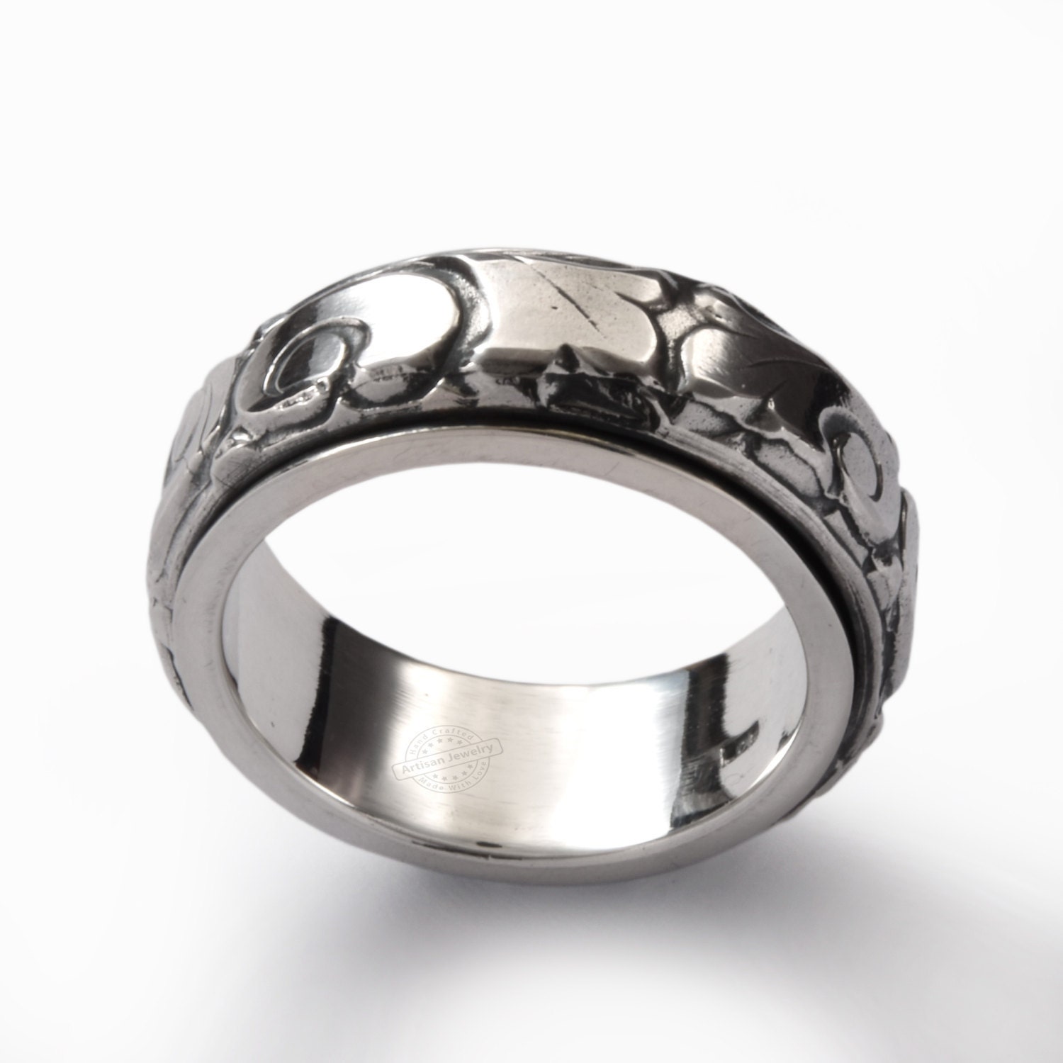 Wide spinner band Infinity ring Oxidized silver band Rustic | Etsy