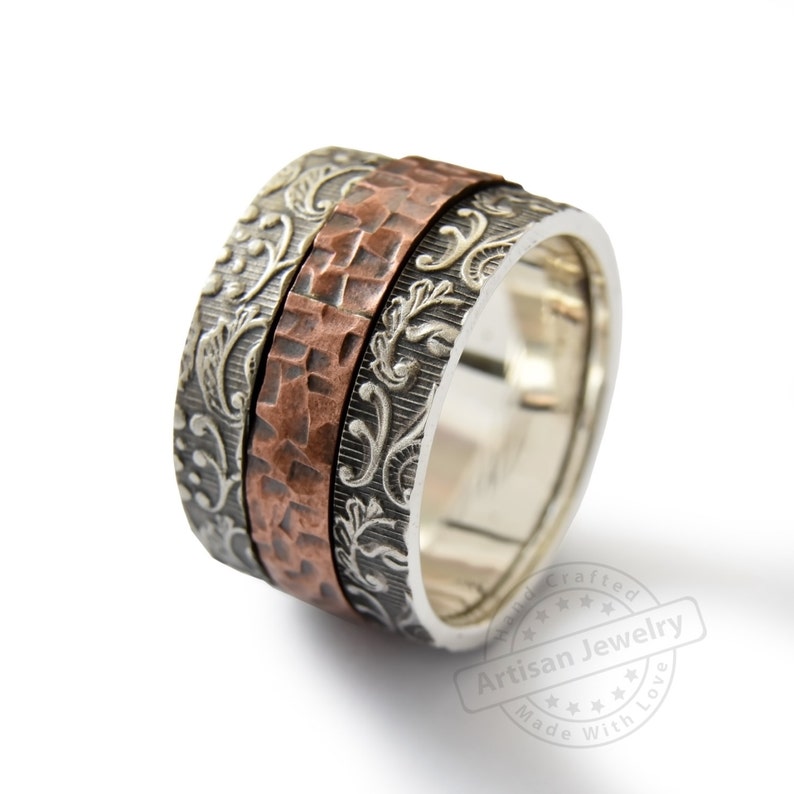 Wide Silver and Copper spinner ring | Etsy