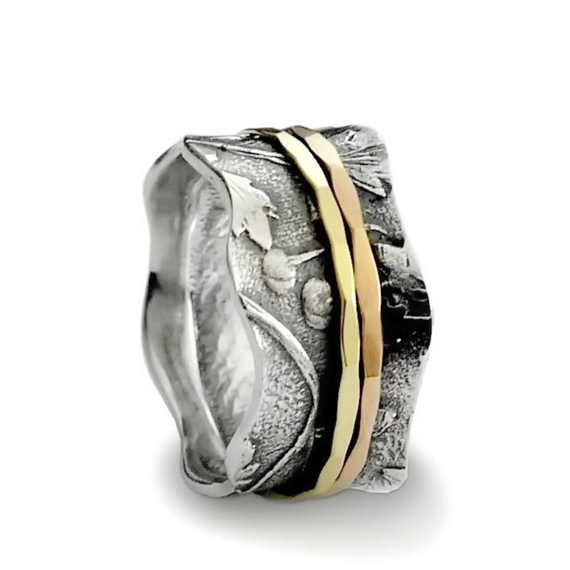 Flared Silver Band With Two Tone Spinners - Etsy